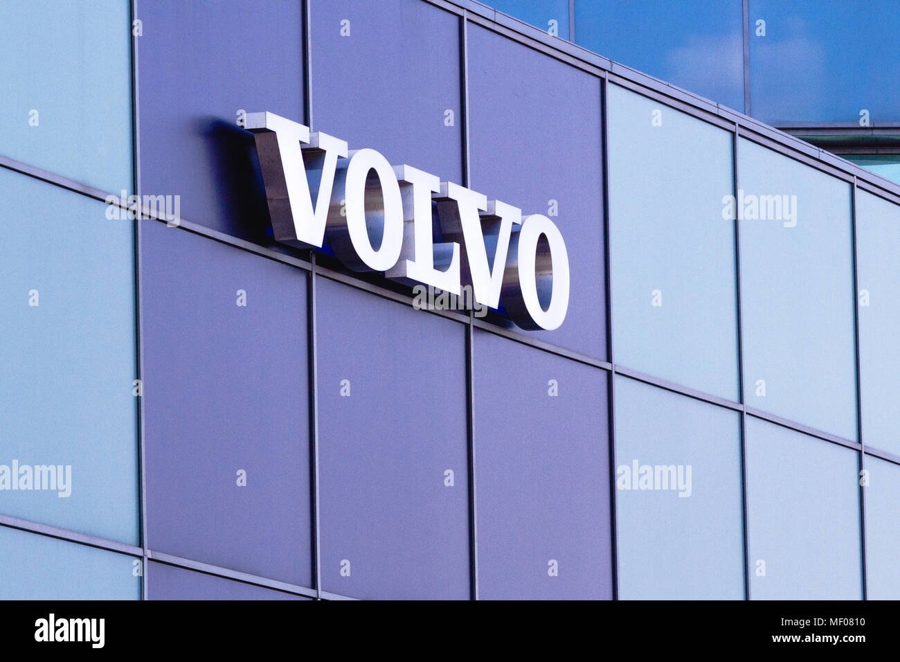 Volvo logo on a wall. Volvo is a Swedish premium automobile ...