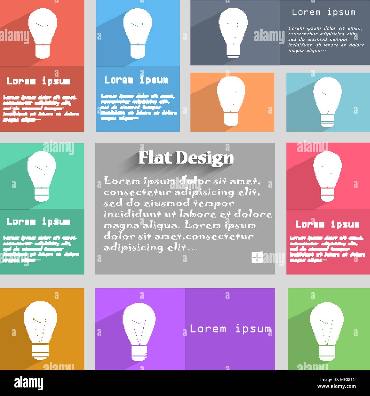 Light lamp sign icon. Idea symbol. Lightis on. Set of colored buttons ...