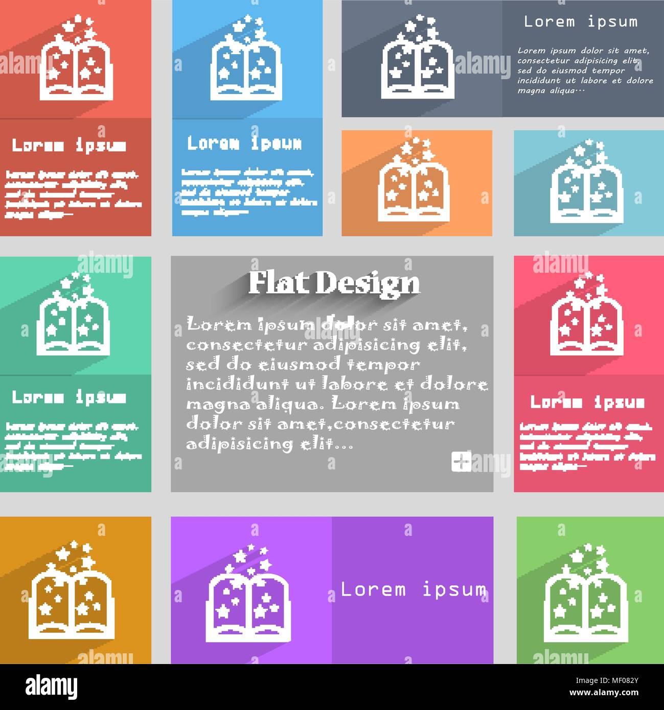 Magic Book sign icon. Open book symbol. Set of colored buttons. Vector ...