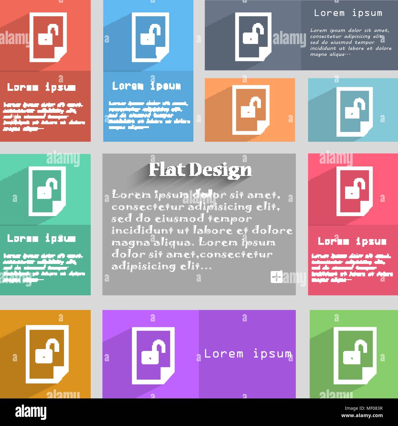 File unlocked icon sign. Set of coloured buttons. Vector illustration ...