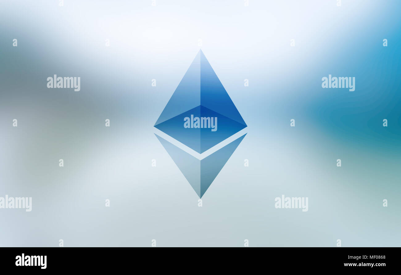 blue ethereum logo on blurred landscape background Stock Photo - Alamy