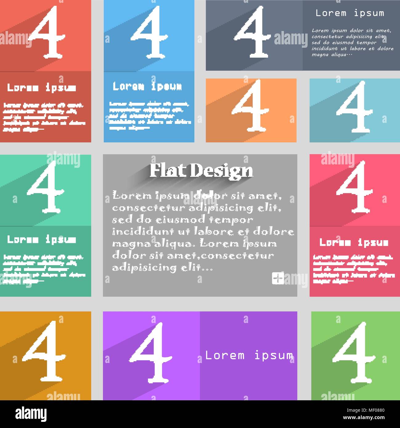 number four icon sign. Set of coloured buttons. Vector illustration ...