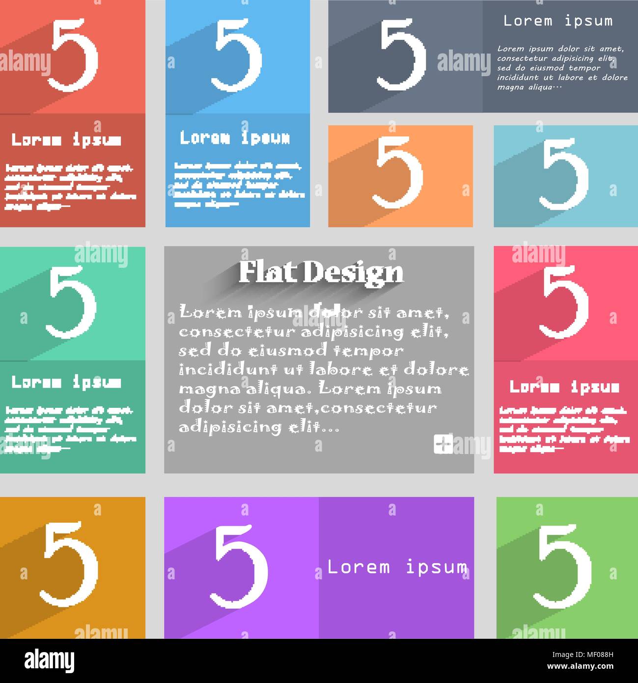 number five icon sign. Set of coloured buttons. Vector illustration ...