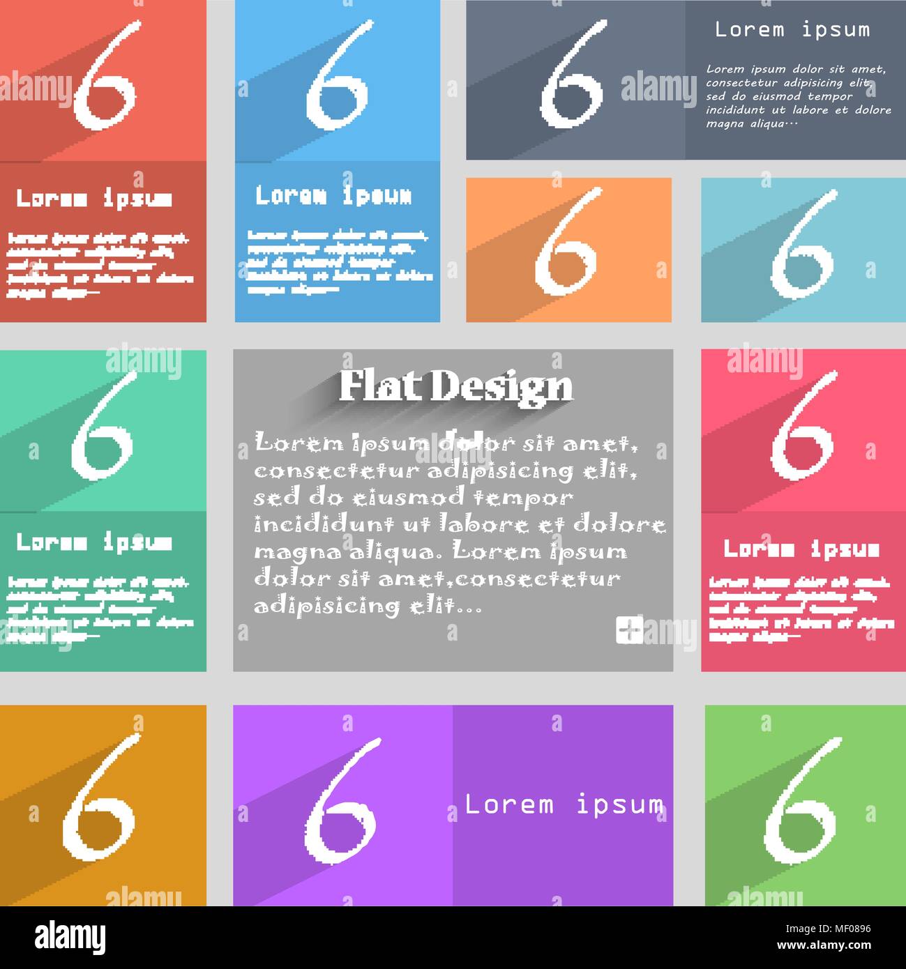 number six icon sign. Set of coloured buttons. Vector illustration ...