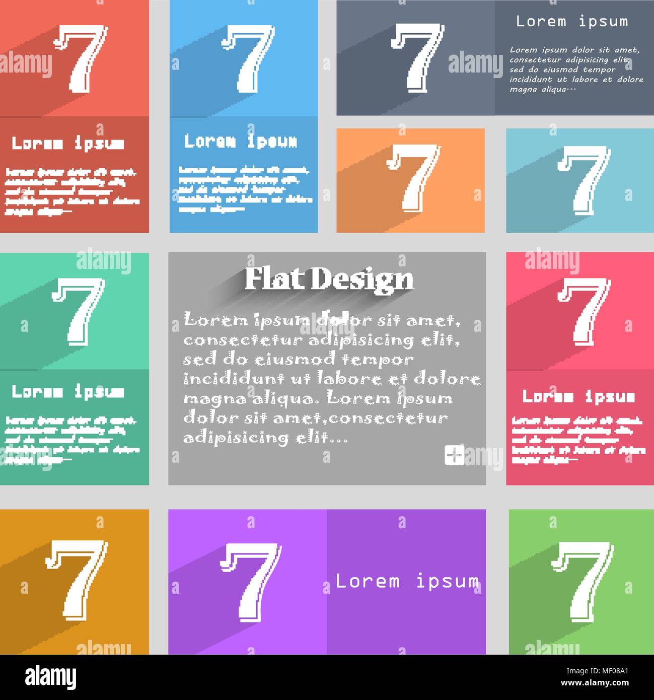 number seven icon sign. Set of coloured buttons. Vector illustration ...