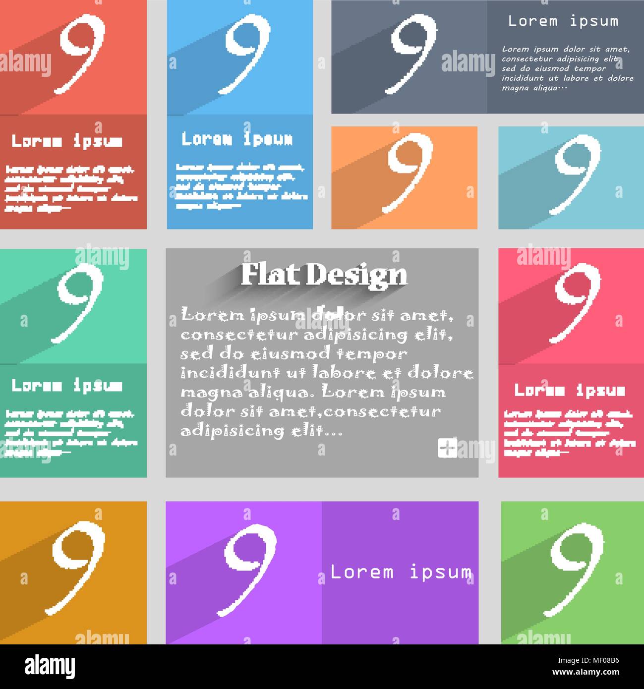 number Nine icon sign. Set of coloured buttons. Vector illustration ...