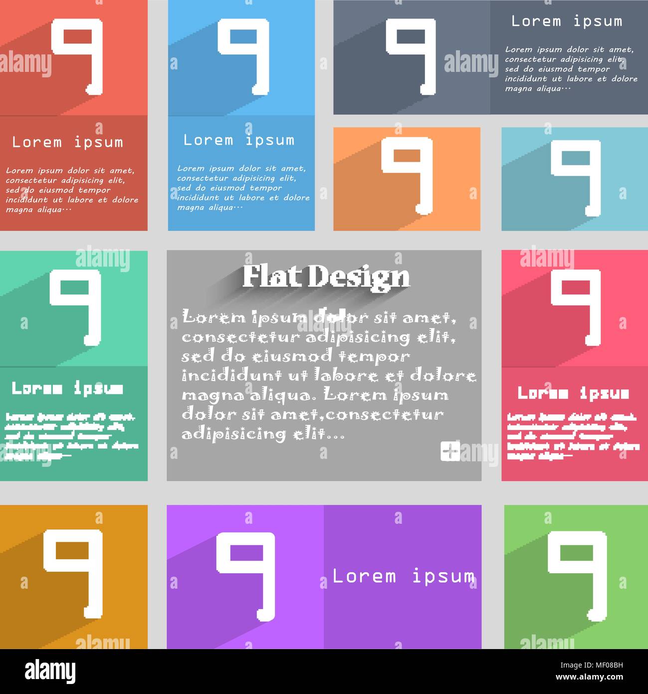 number Nine icon sign. Set of coloured buttons. Vector illustration ...