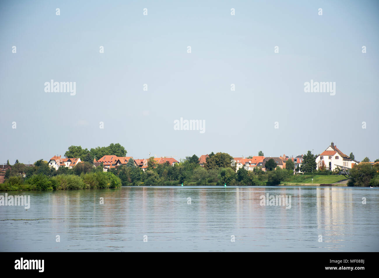 View landscape Neckar river and cityscape of Ladenburg city from Ferry ...