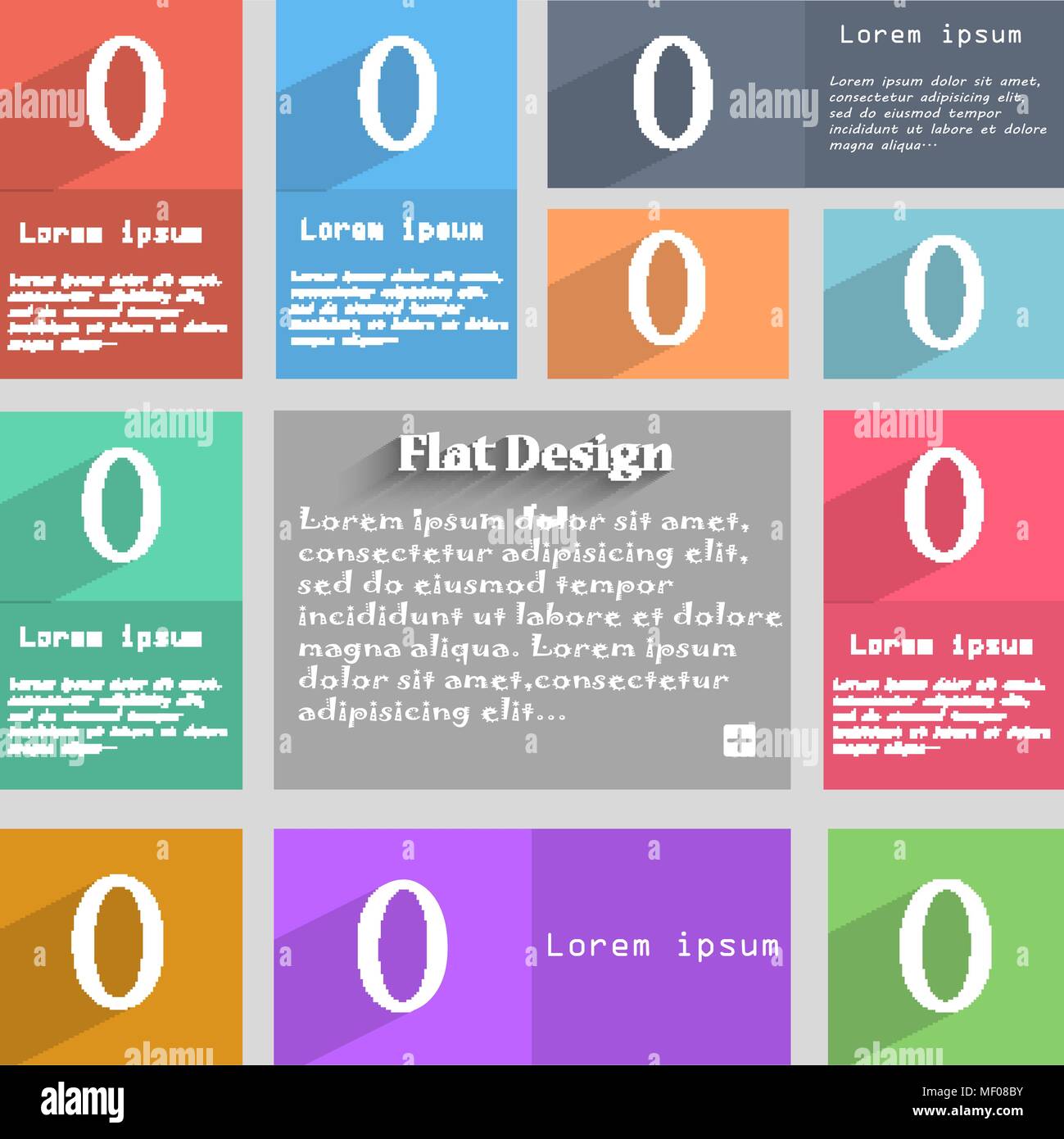 number zero icon sign. Set of coloured buttons. Vector illustration ...