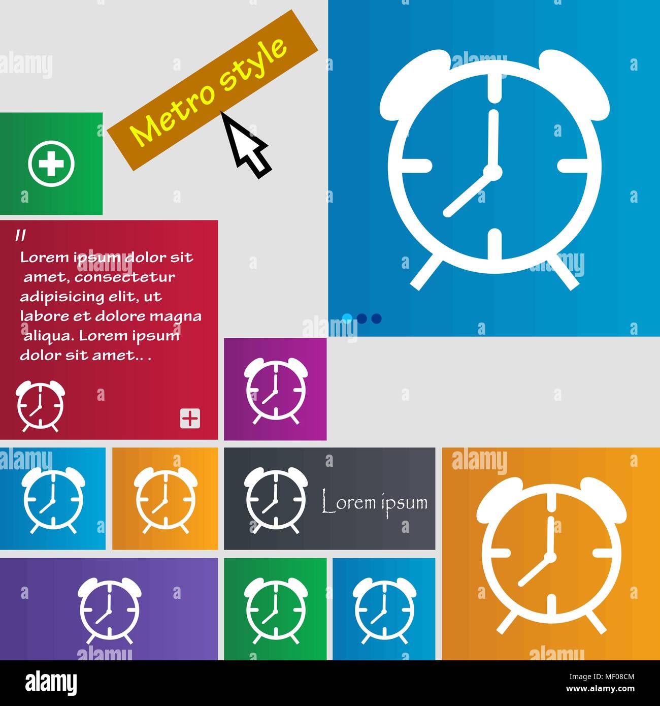 Alarm clock sign icon. Wake up alarm symbol. Set of colourful buttons ...