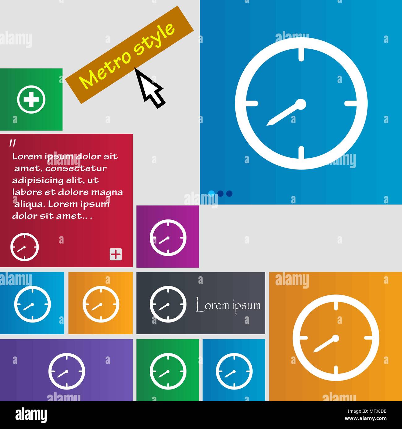 Timer sign icon. Stopwatch symbol. Set of colourful buttons. Vector ...