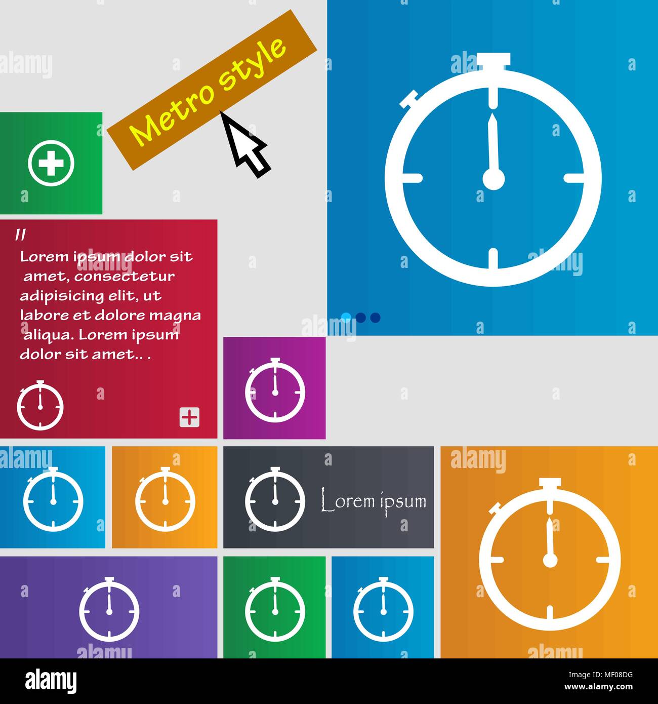 Timer sign icon. Stopwatch symbol. Set of colourful buttons. Vector ...