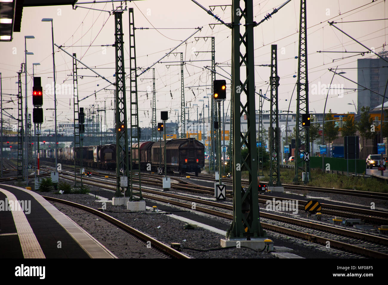 Old classic retro train stop on railroad tracks waiting repair ...