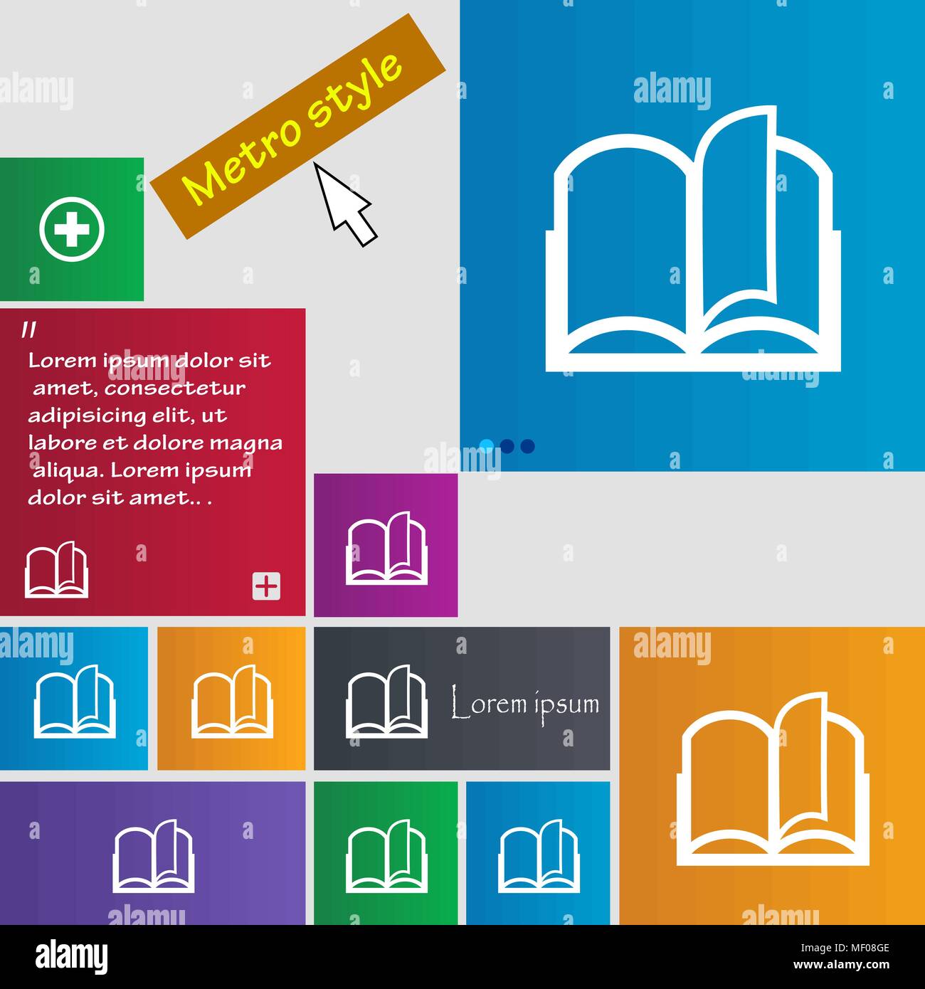 Book sign icon. Open book symbol. Set of colored buttons. Vector ...