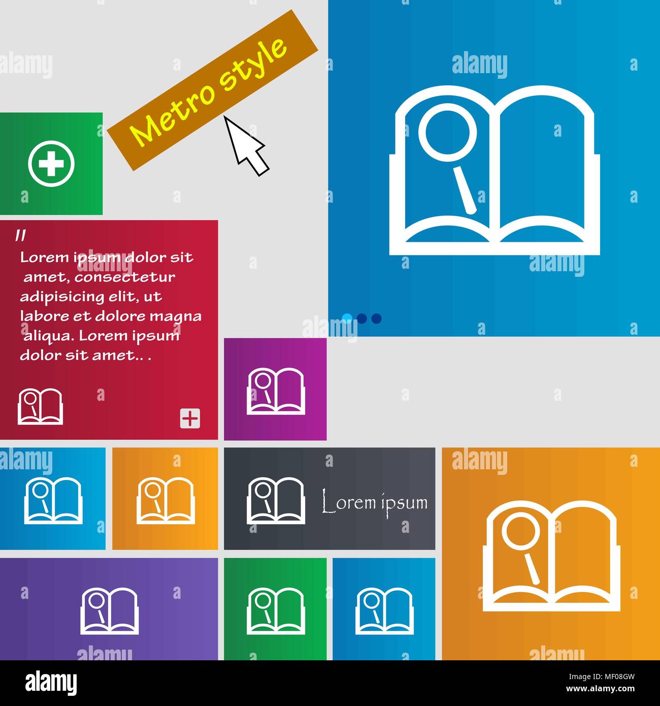 Book sign icon. Open book symbol. Set of colored buttons. Vector ...