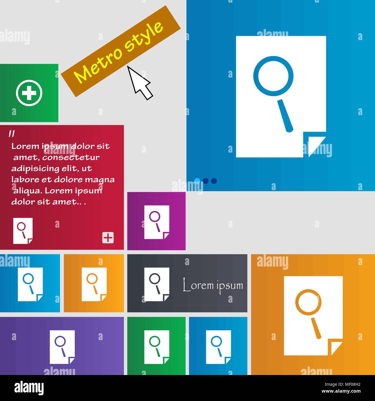Search in file sign icon. Find in document symbol. Set of colored ...
