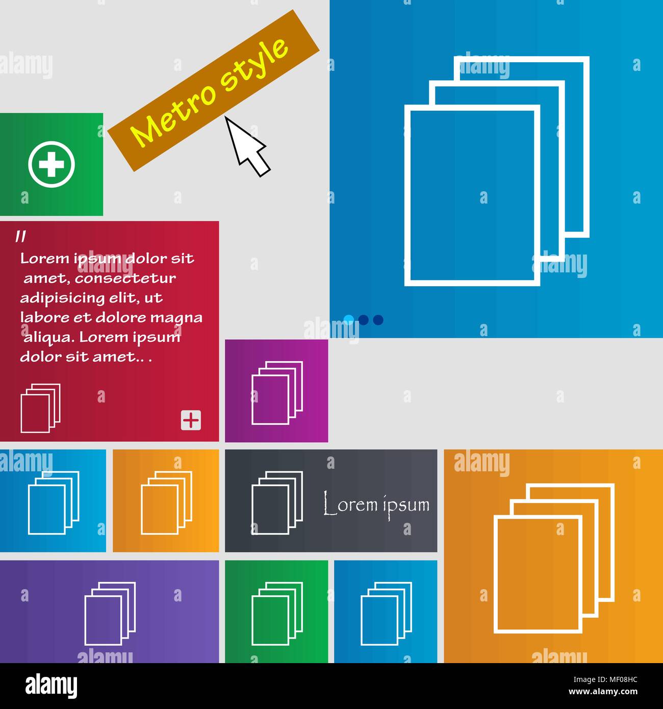 Copy file sign icon. Duplicate document symbol. Set of coloured buttons ...