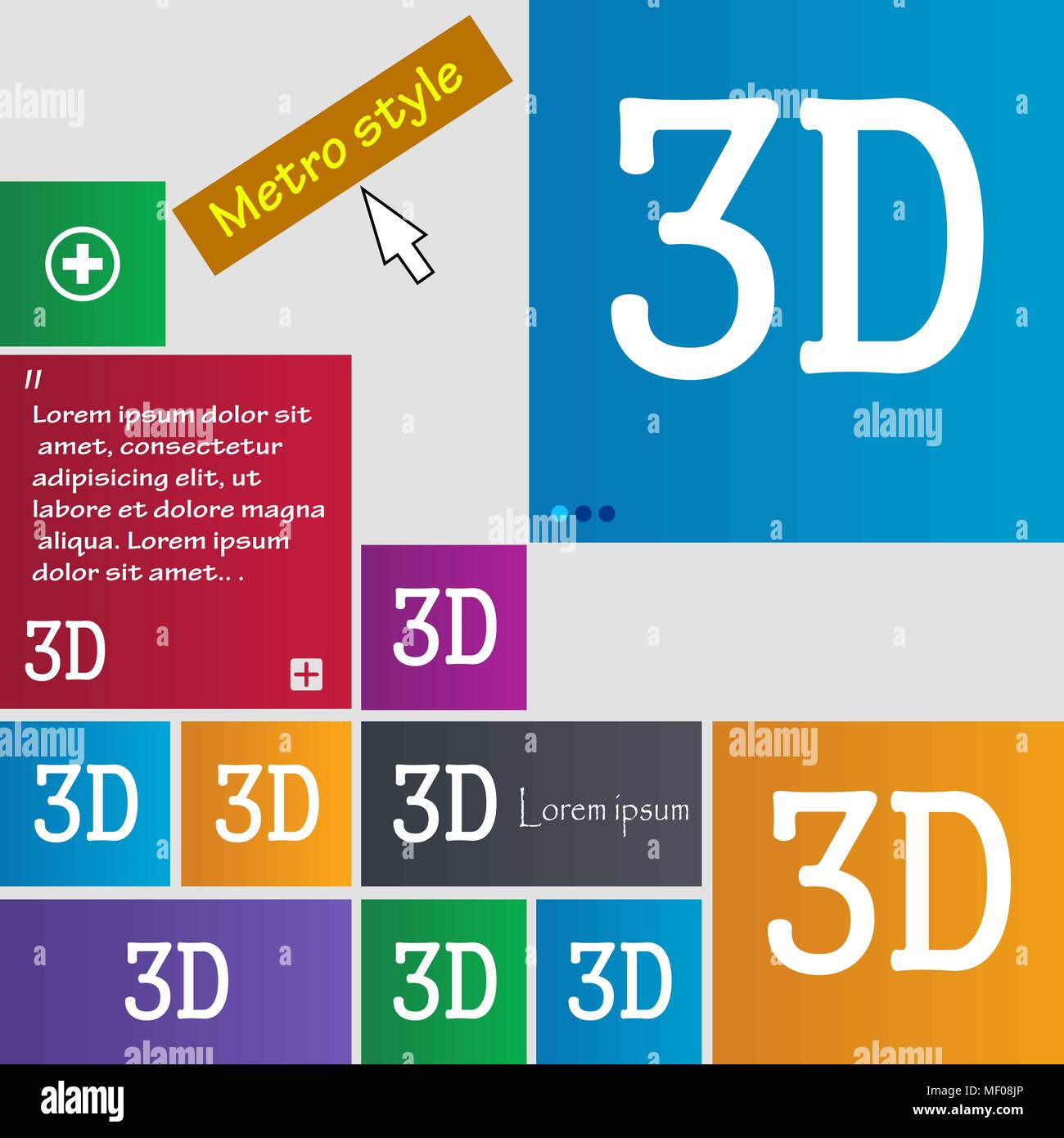 3D sign icon. 3D New technology symbol. Set of colour buttons. Vector ...