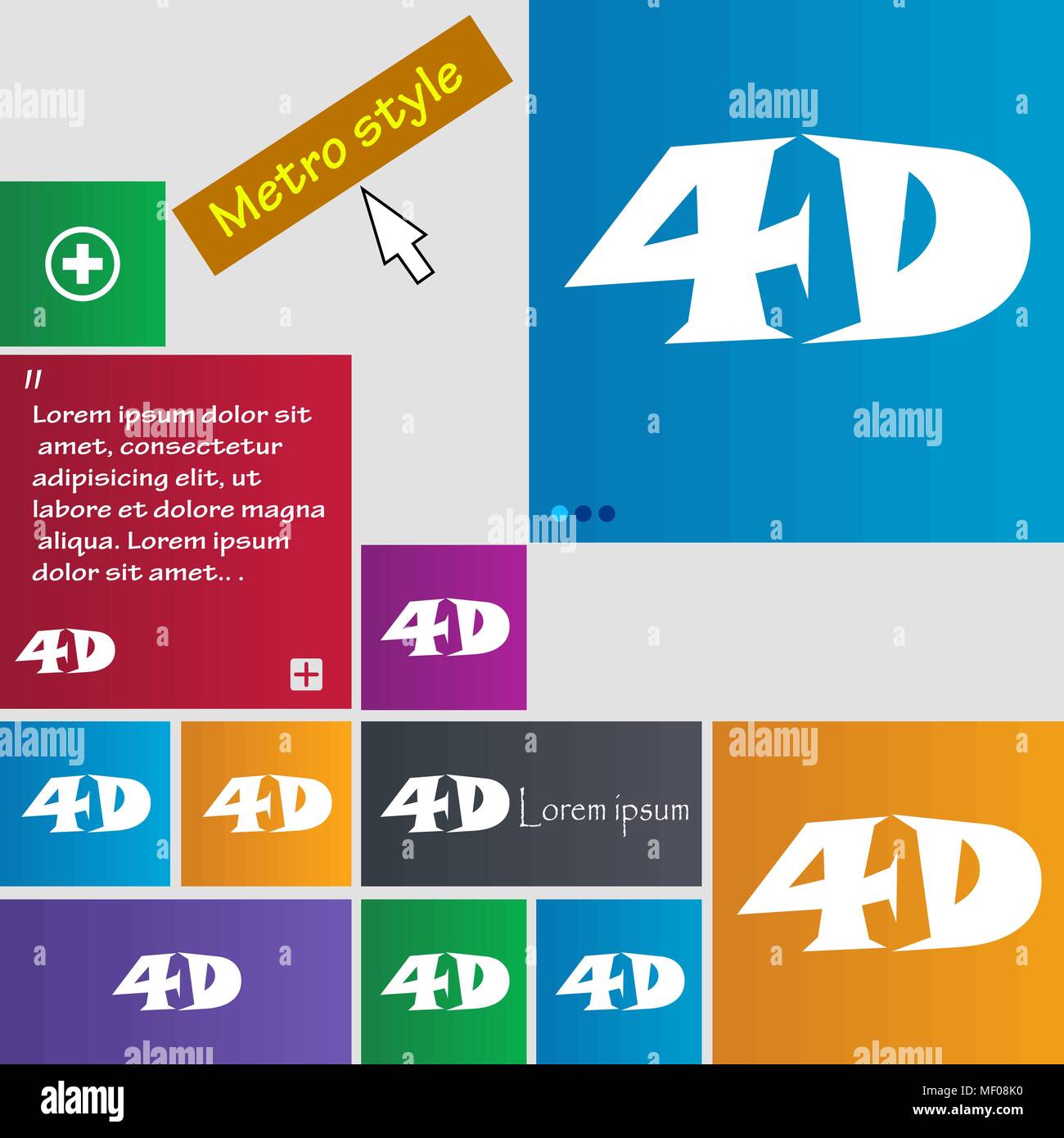 4D sign icon. 4D New technology symbol. Set of colour buttons. Vector ...