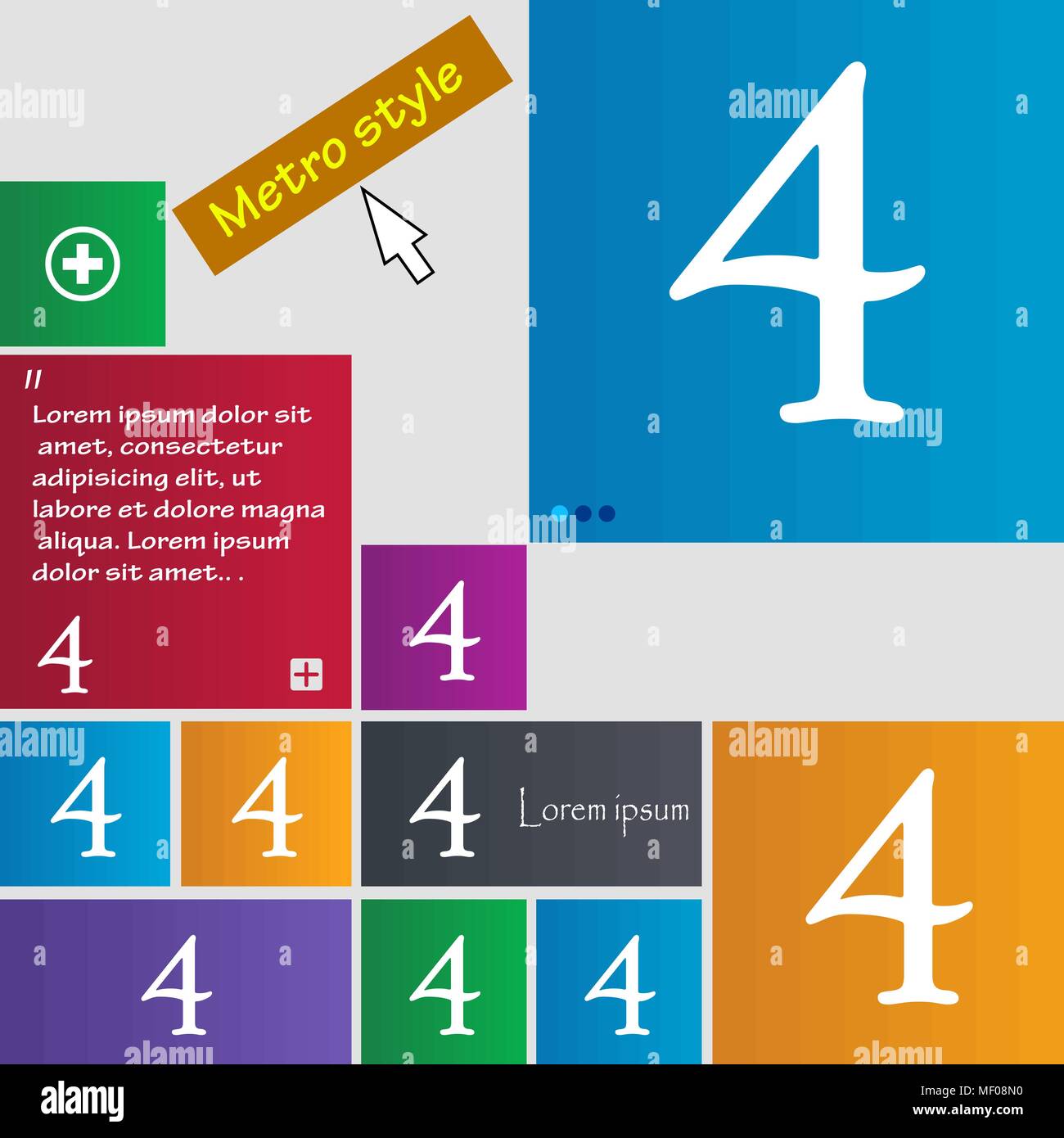 number four icon sign. Set of coloured buttons. Vector illustration ...