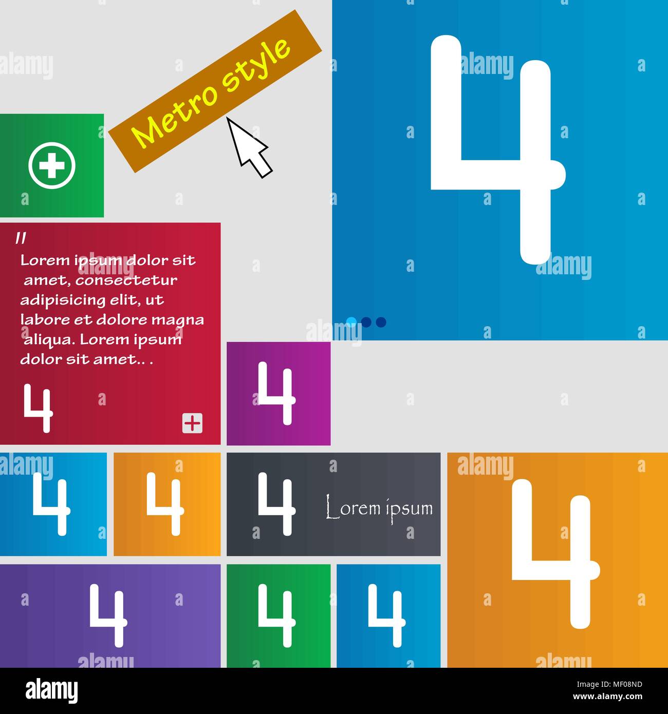 number four icon sign. Set of coloured buttons. Vector illustration ...