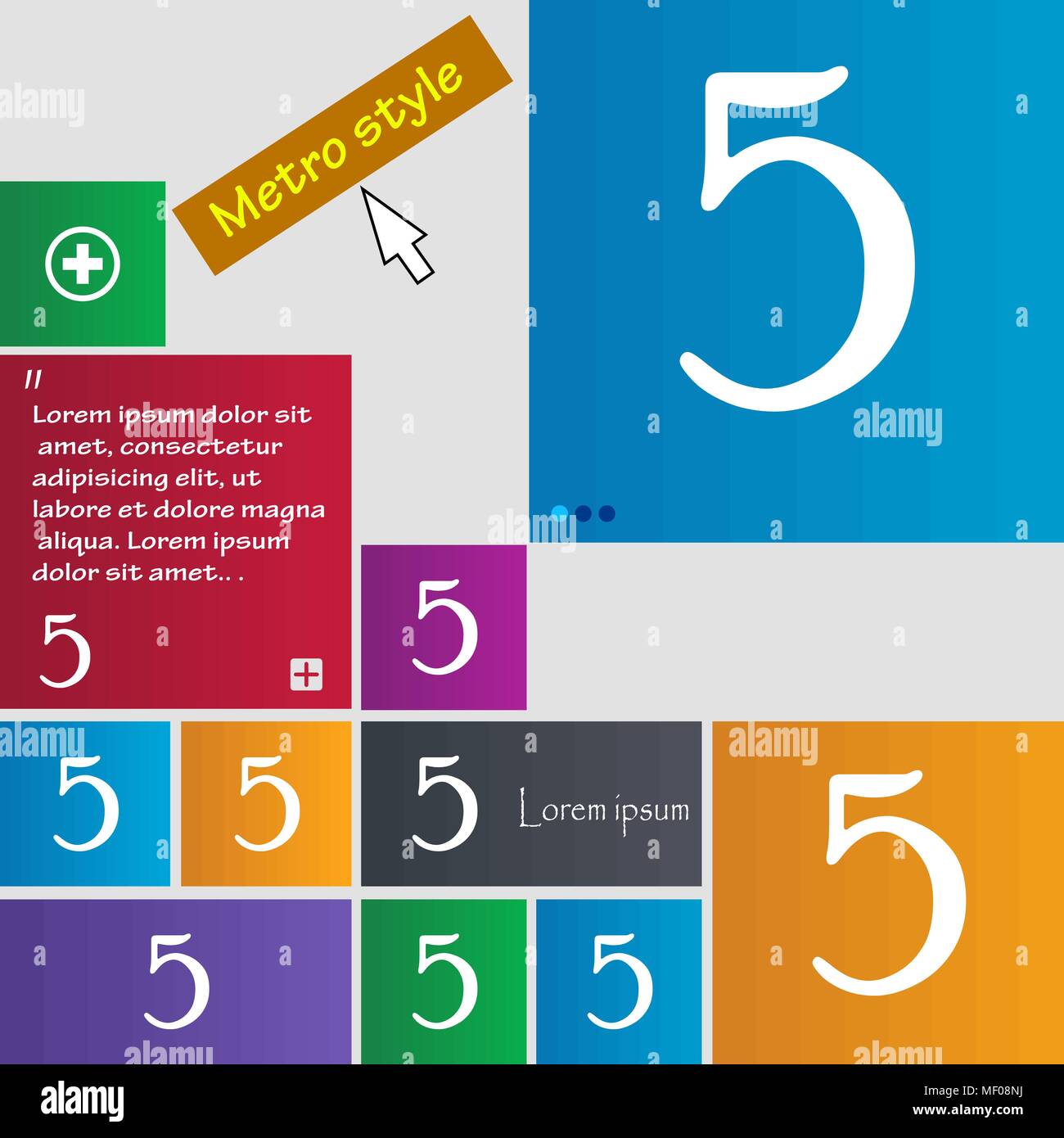 number five icon sign. Set of coloured buttons. Vector illustration ...