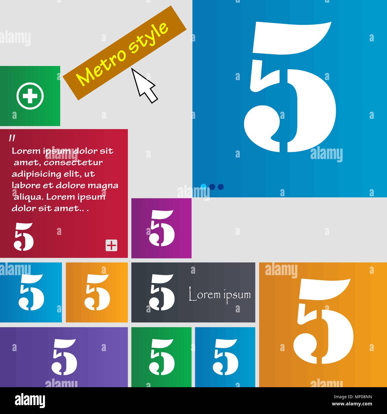 number five icon sign. Set of coloured buttons. Vector illustration ...