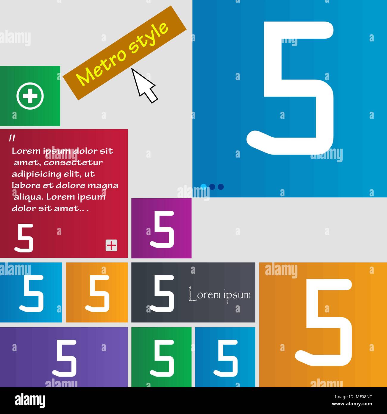 number five icon sign. Set of coloured buttons. Vector illustration ...