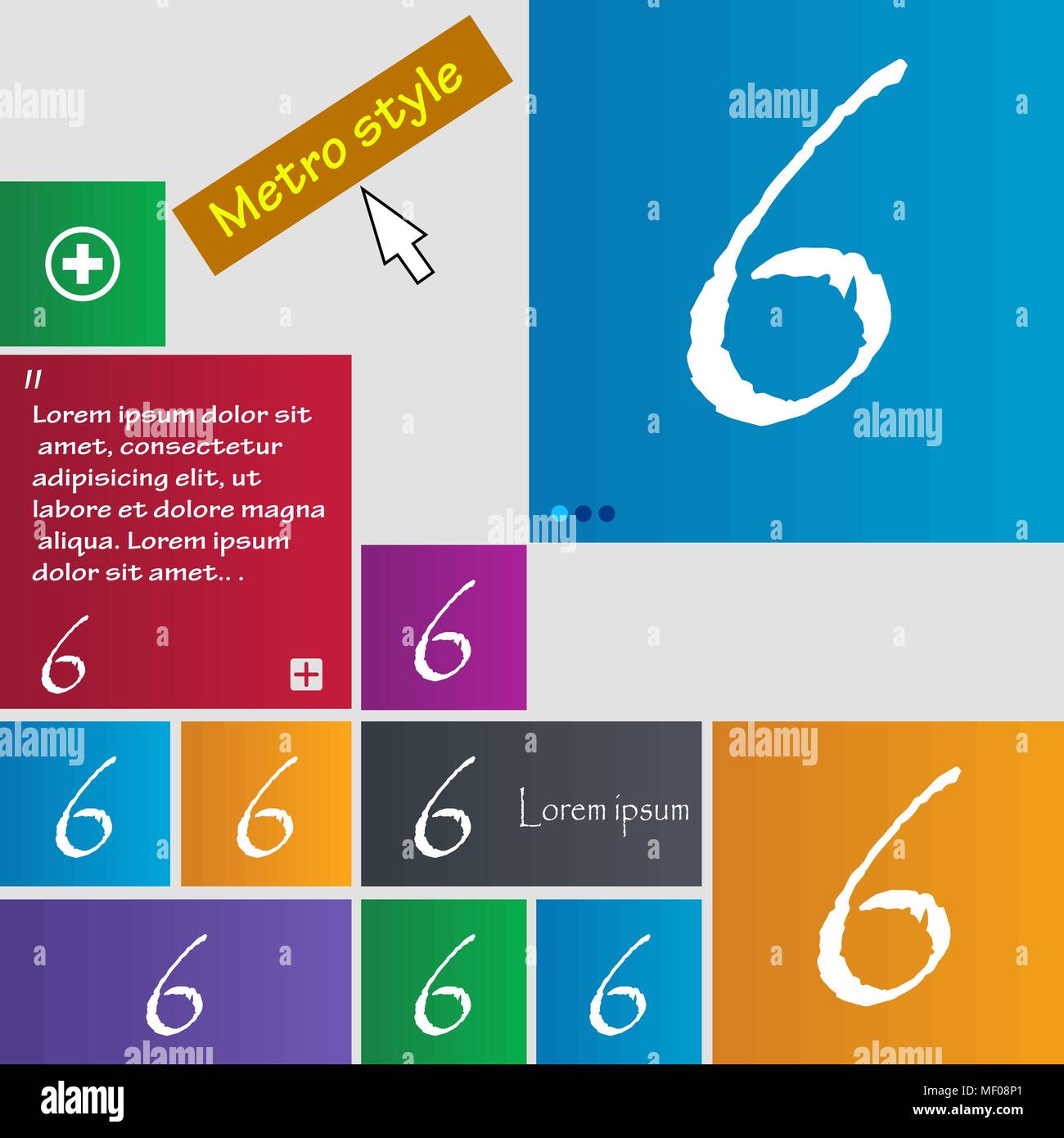 number six icon sign. Set of coloured buttons. Vector illustration ...