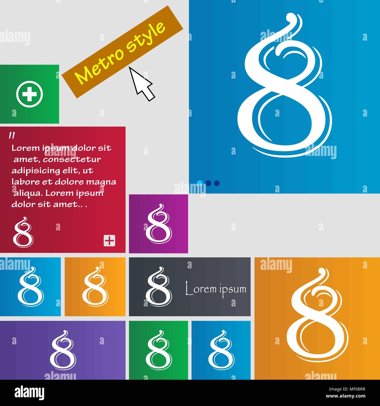 number Eight icon sign. Set of coloured buttons. Vector illustration ...