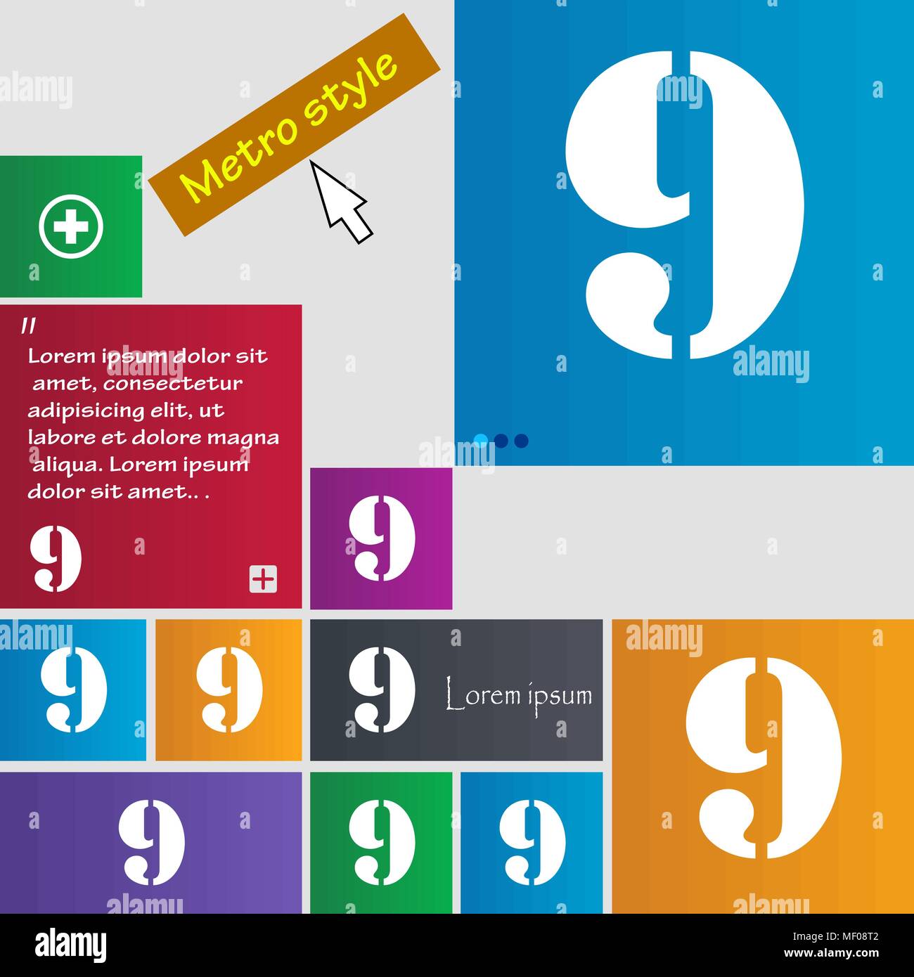 number Nine icon sign. Set of coloured buttons. Vector illustration ...