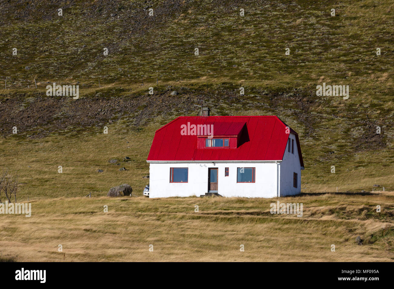 Beautiful red roofed farm in Iceland Stock Photo - Alamy