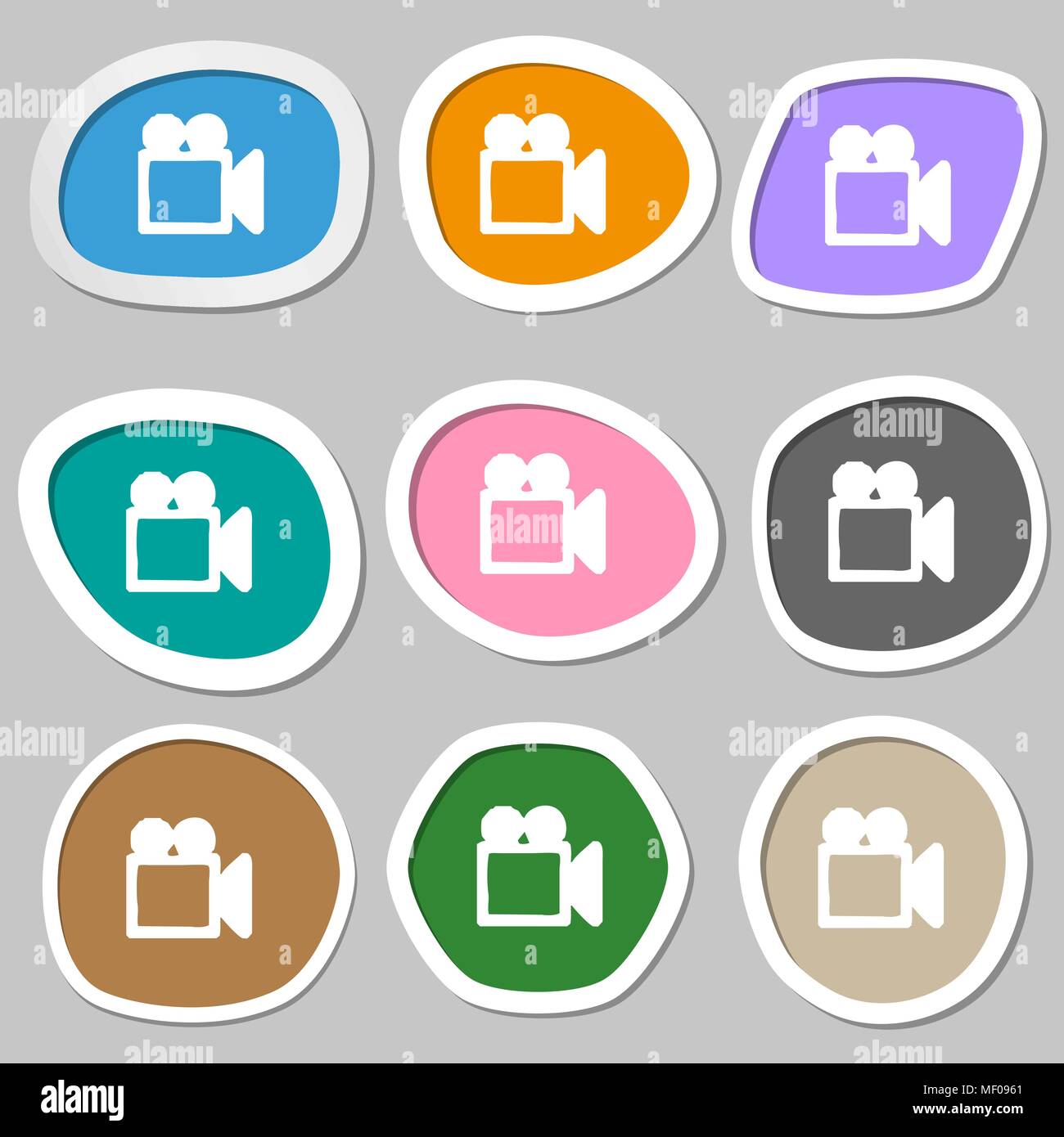 camcorder icon symbols. Multicolored paper stickers. Vector ...