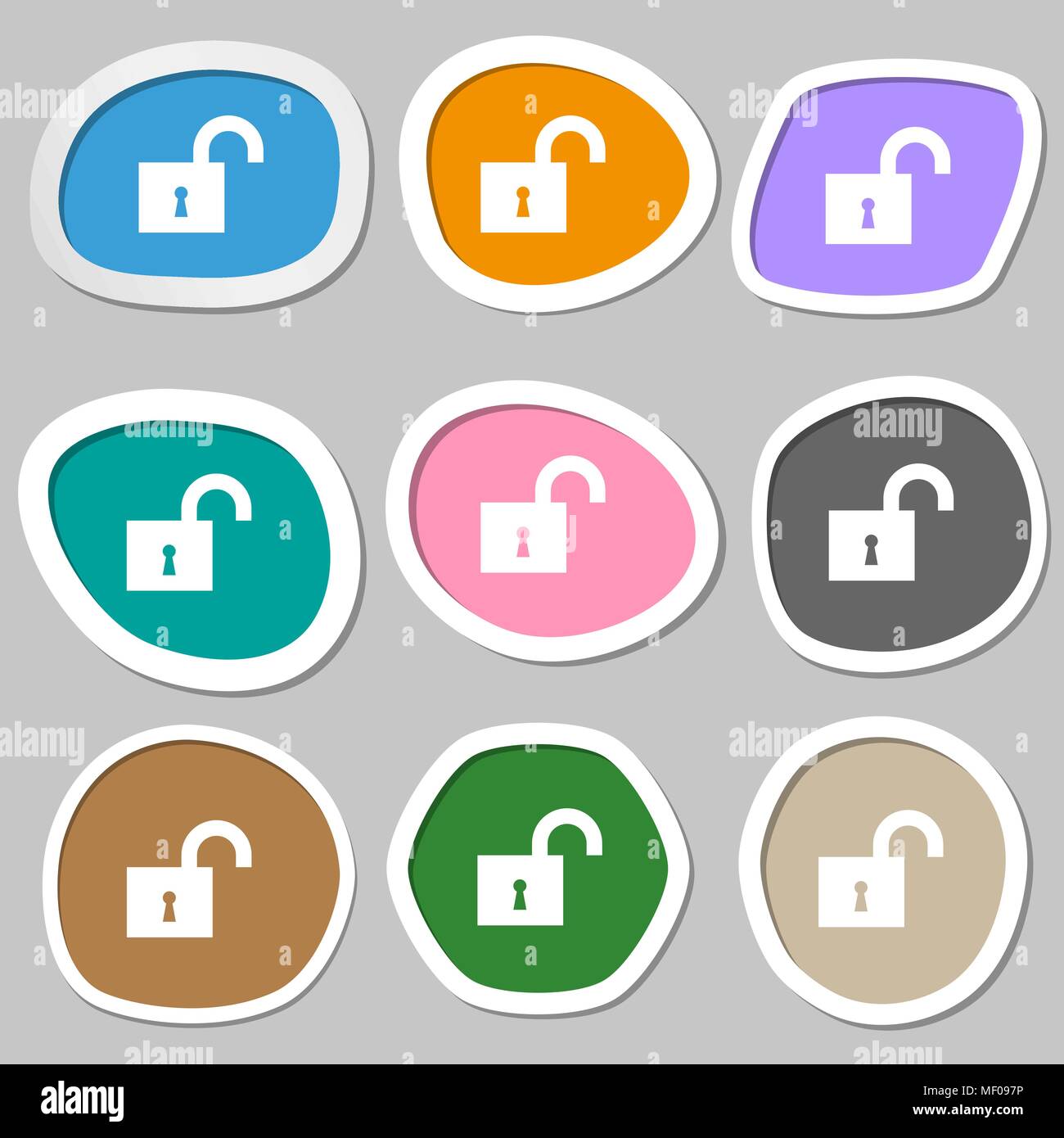 open lock icon symbols. Multicolored paper stickers. Vector ...