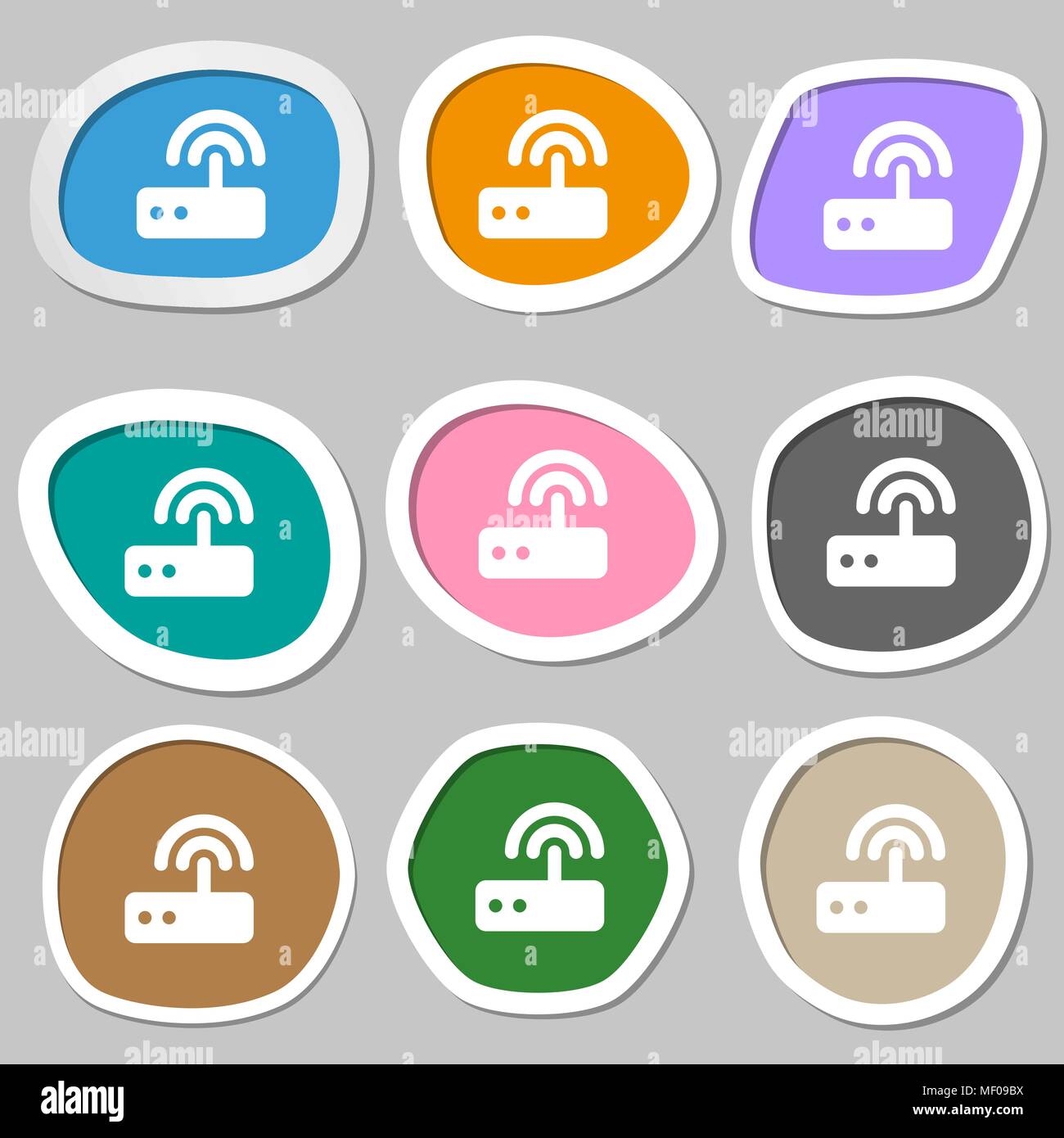 Wi fi router icon symbols. Multicolored paper stickers. Vector ...
