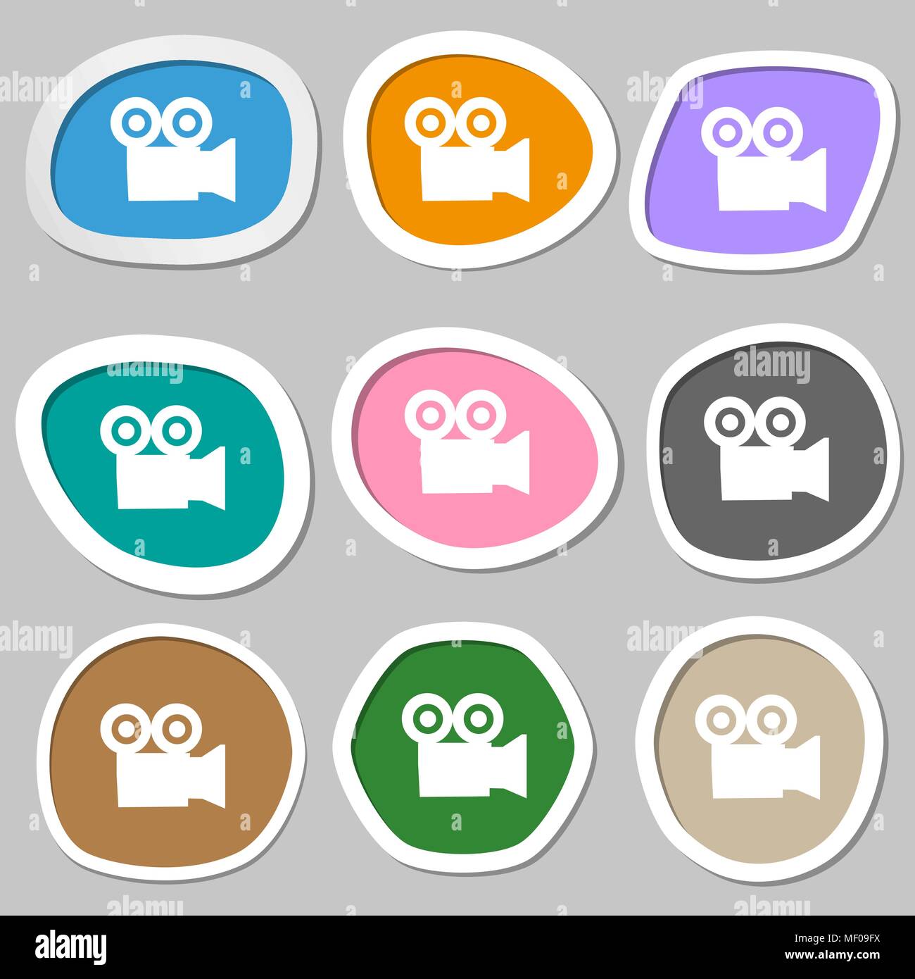 video camera icon symbols. Multicolored paper stickers. Vector ...