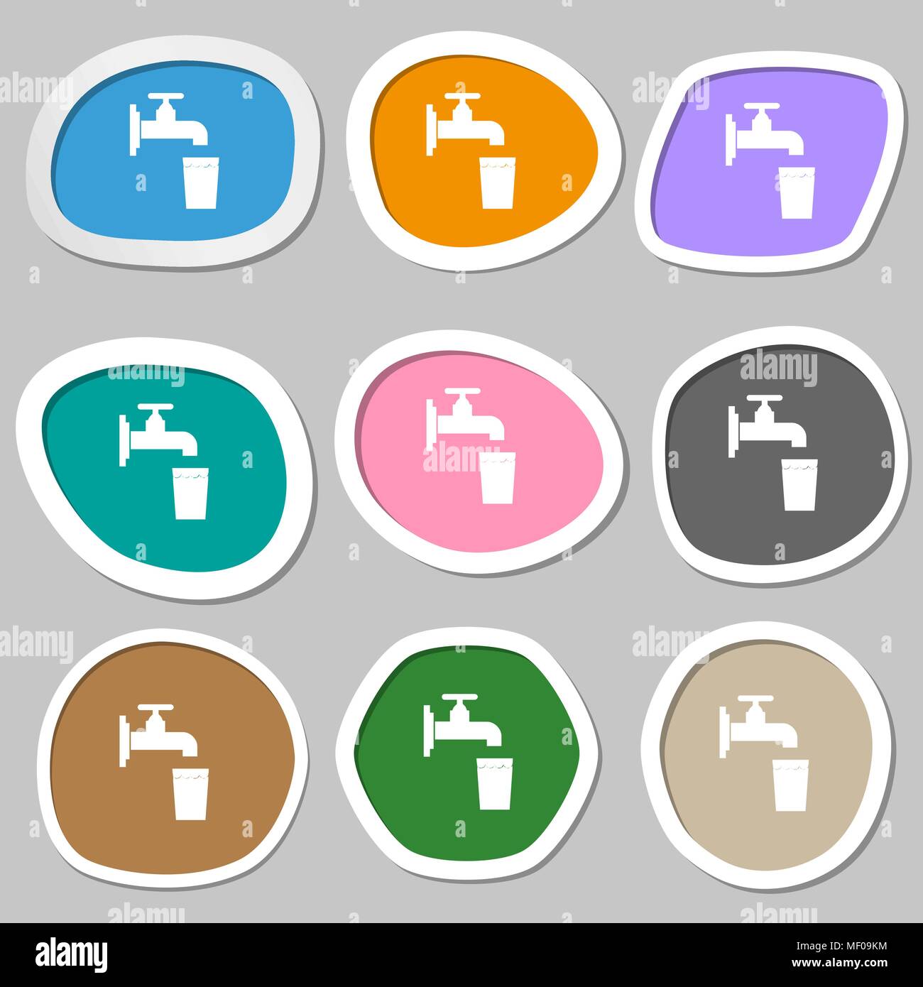 faucet, glass, water icon symbols. Multicolored paper stickers. Vector ...