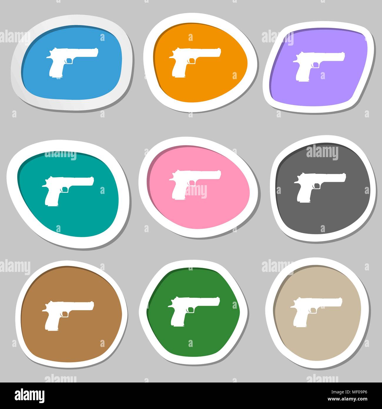 gun icon symbols. Multicolored paper stickers. Vector illustration ...