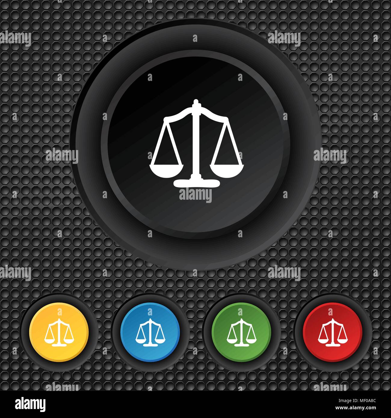 Scales of Justice sign icon. Court law symbol. Set colourful buttons ...