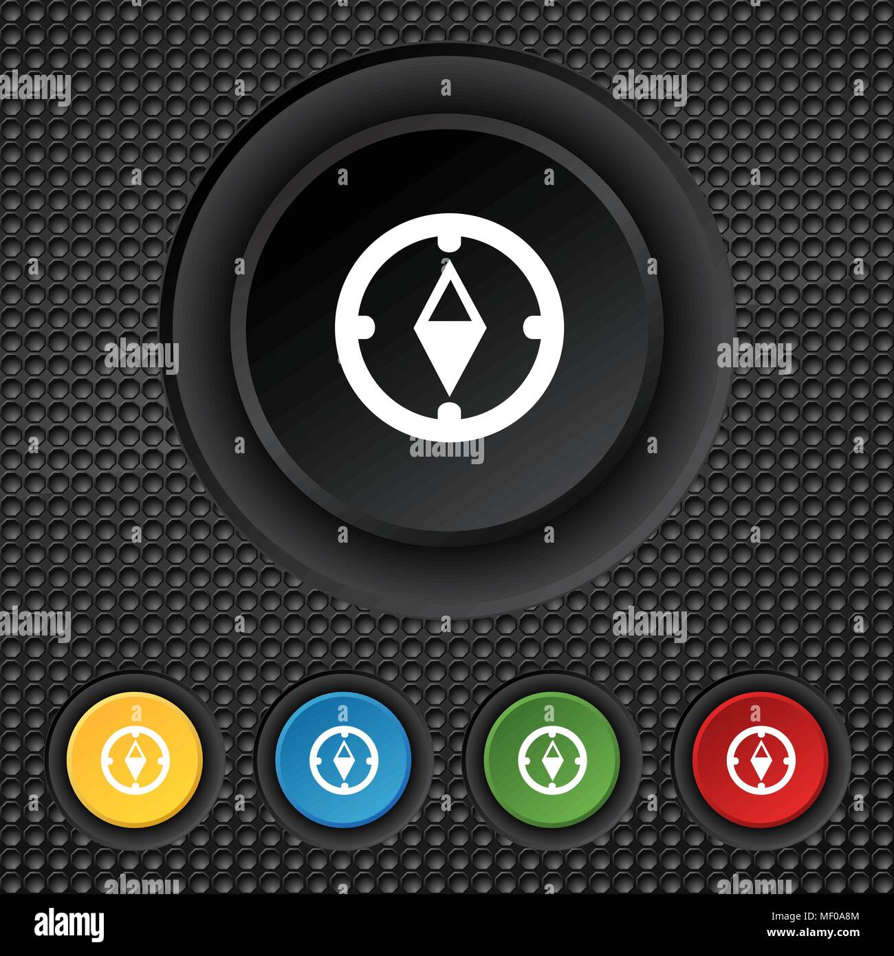 Compass sign icon. Windrose navigation symbol. Set colourful buttons ...