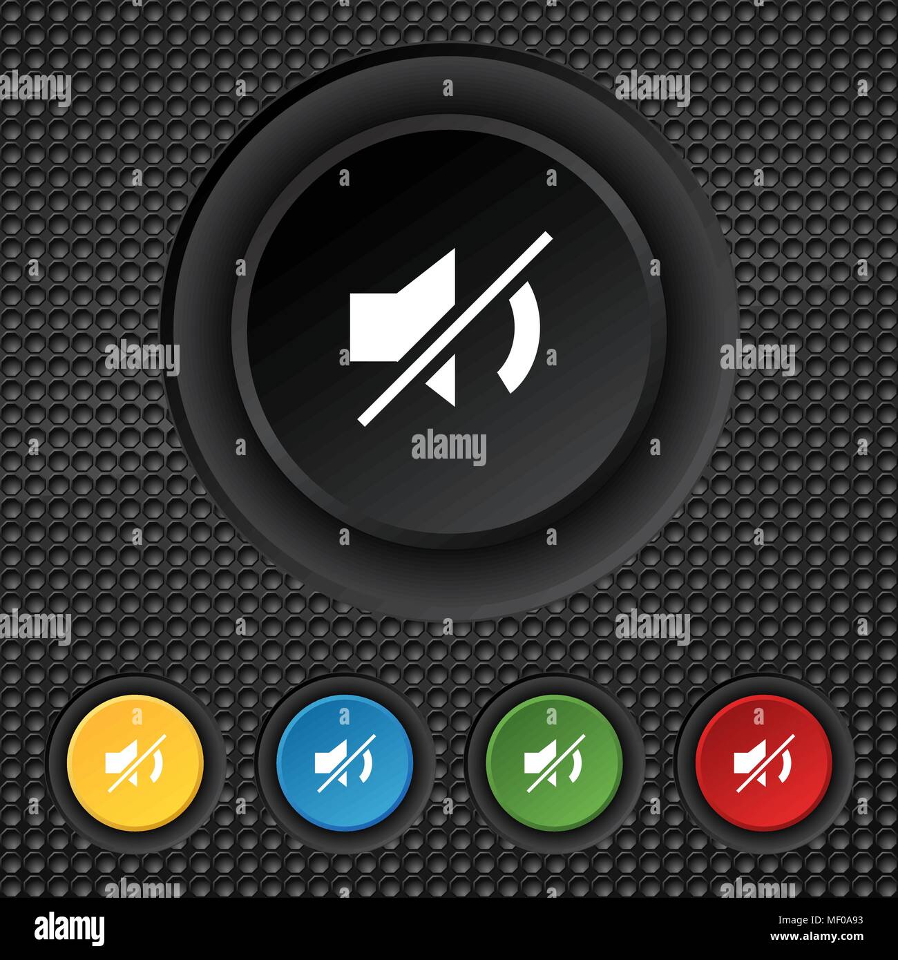 Mute speaker sign icon. Sound symbol. Set colourful buttons. Vector ...