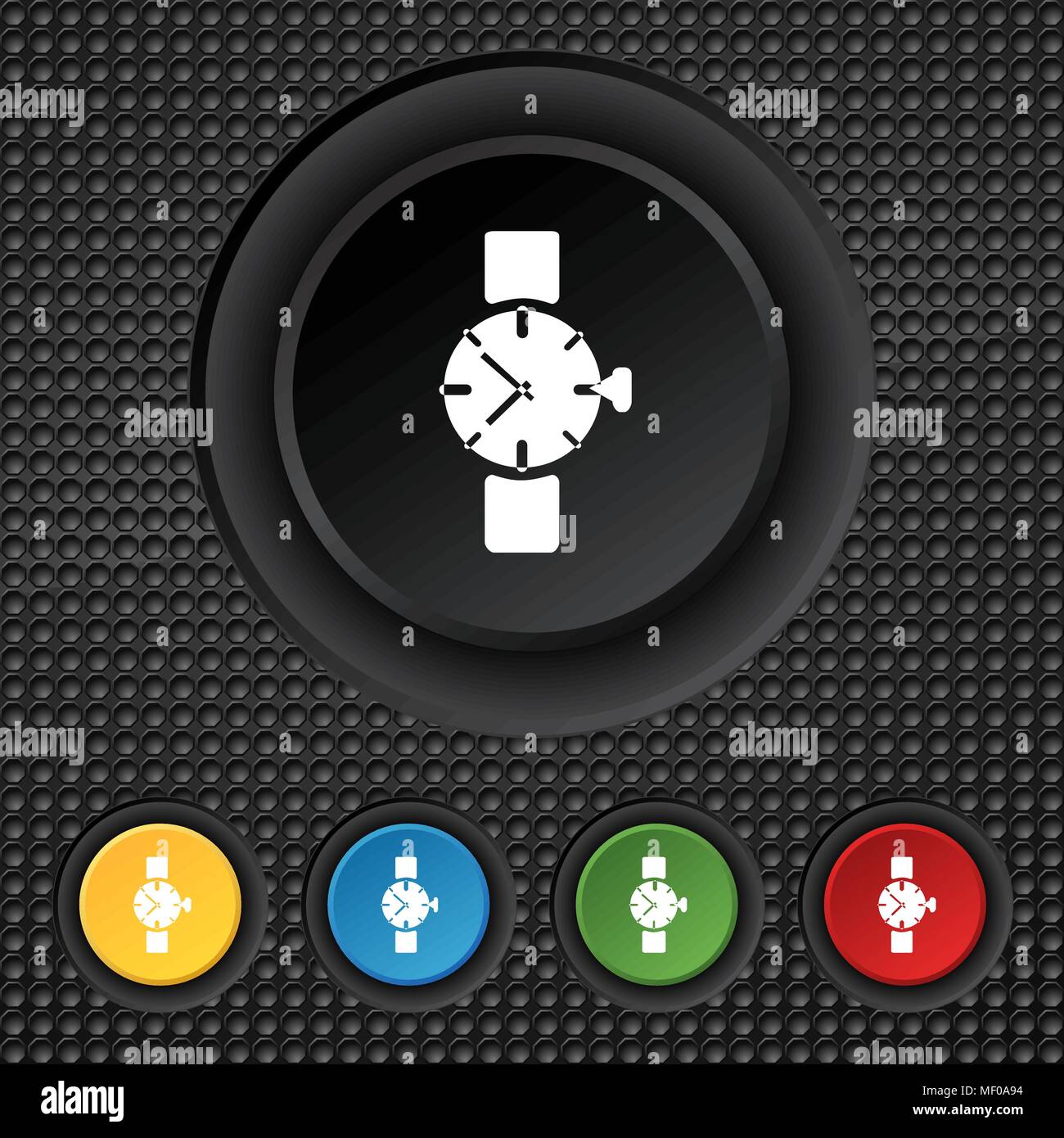 Wrist Watch sign icon. Mechanical clock symbol. Set colourful buttons ...