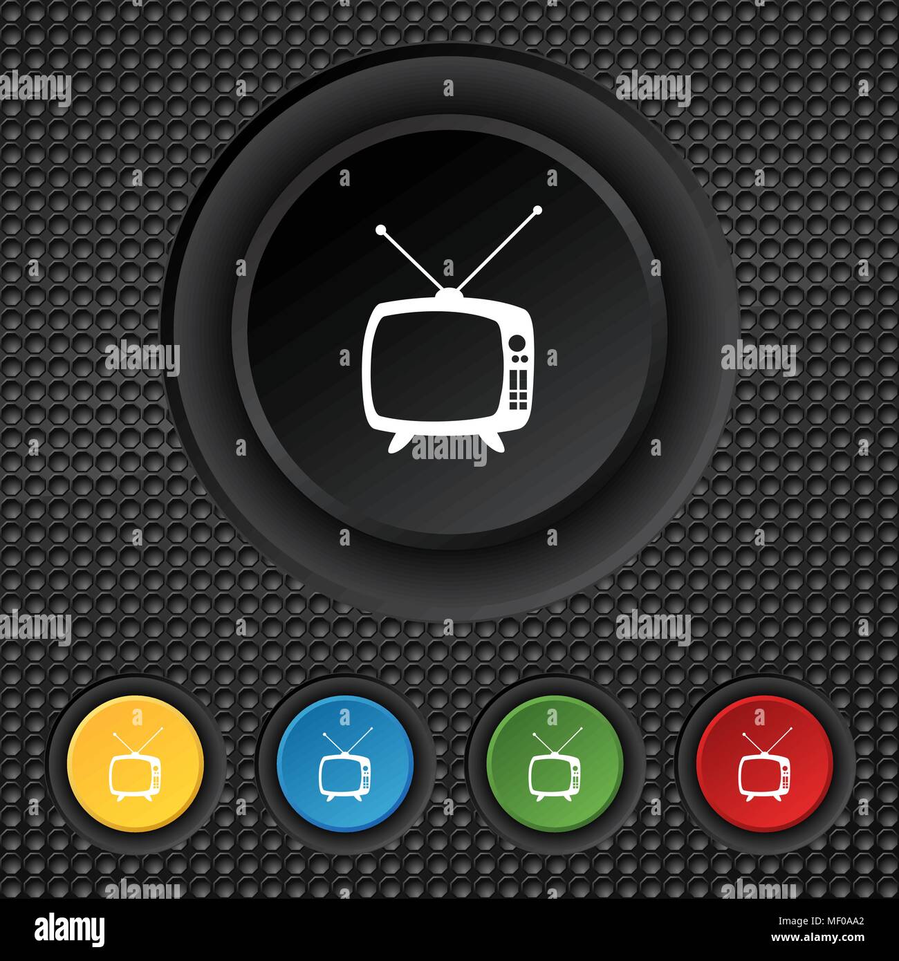 Retro TV mode sign icon. Television set symbol. Set colourful buttons ...