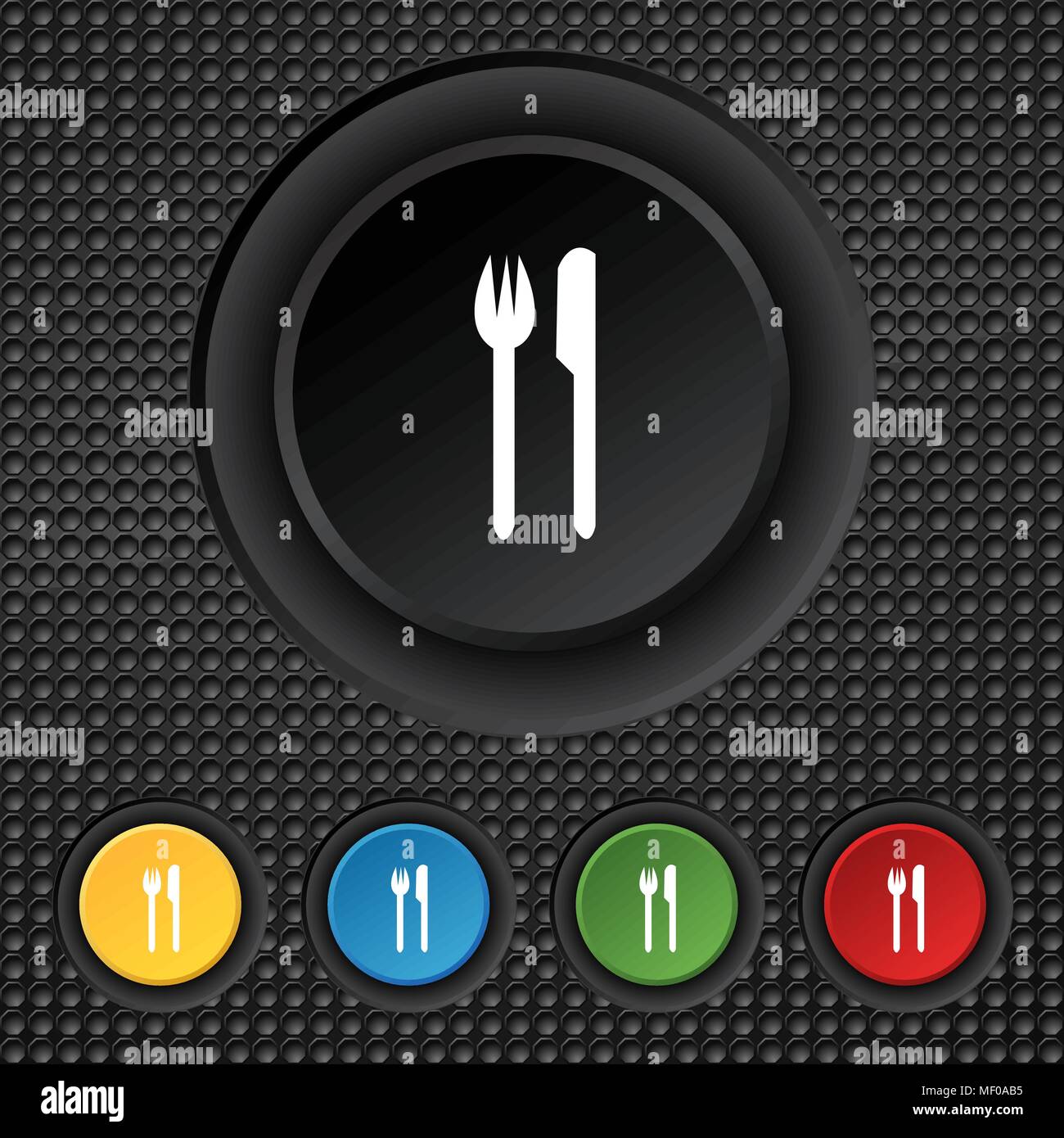 Eat sign icon. Cutlery symbol. Fork and knife. Set colourful buttons ...