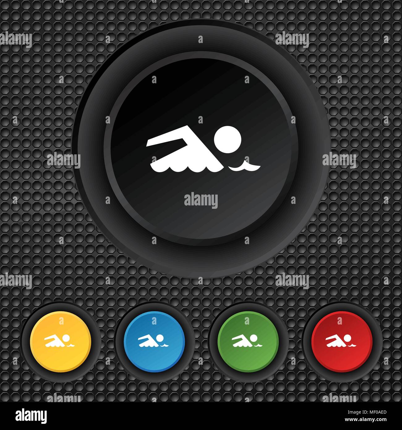 Swimming sign icon. Pool swim symbol. Sea wave. Set colourful buttons ...