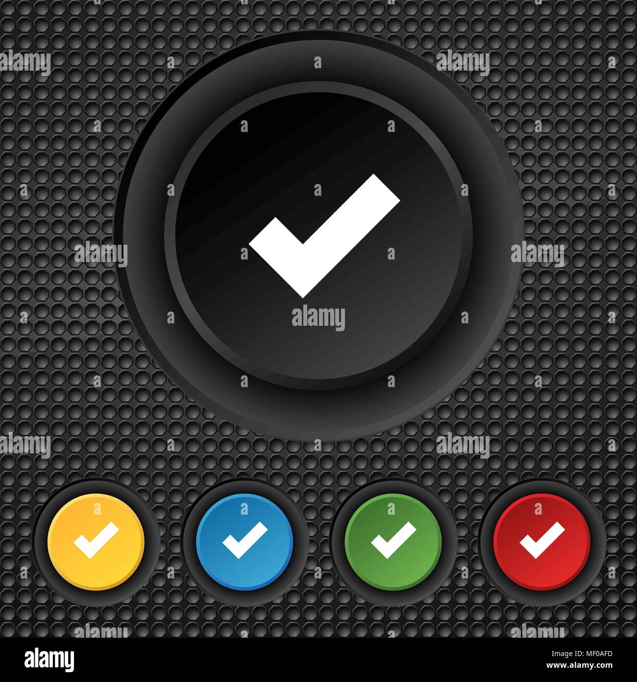 Check mark sign icon . Confirm approved symbol. Set colourful buttons ...