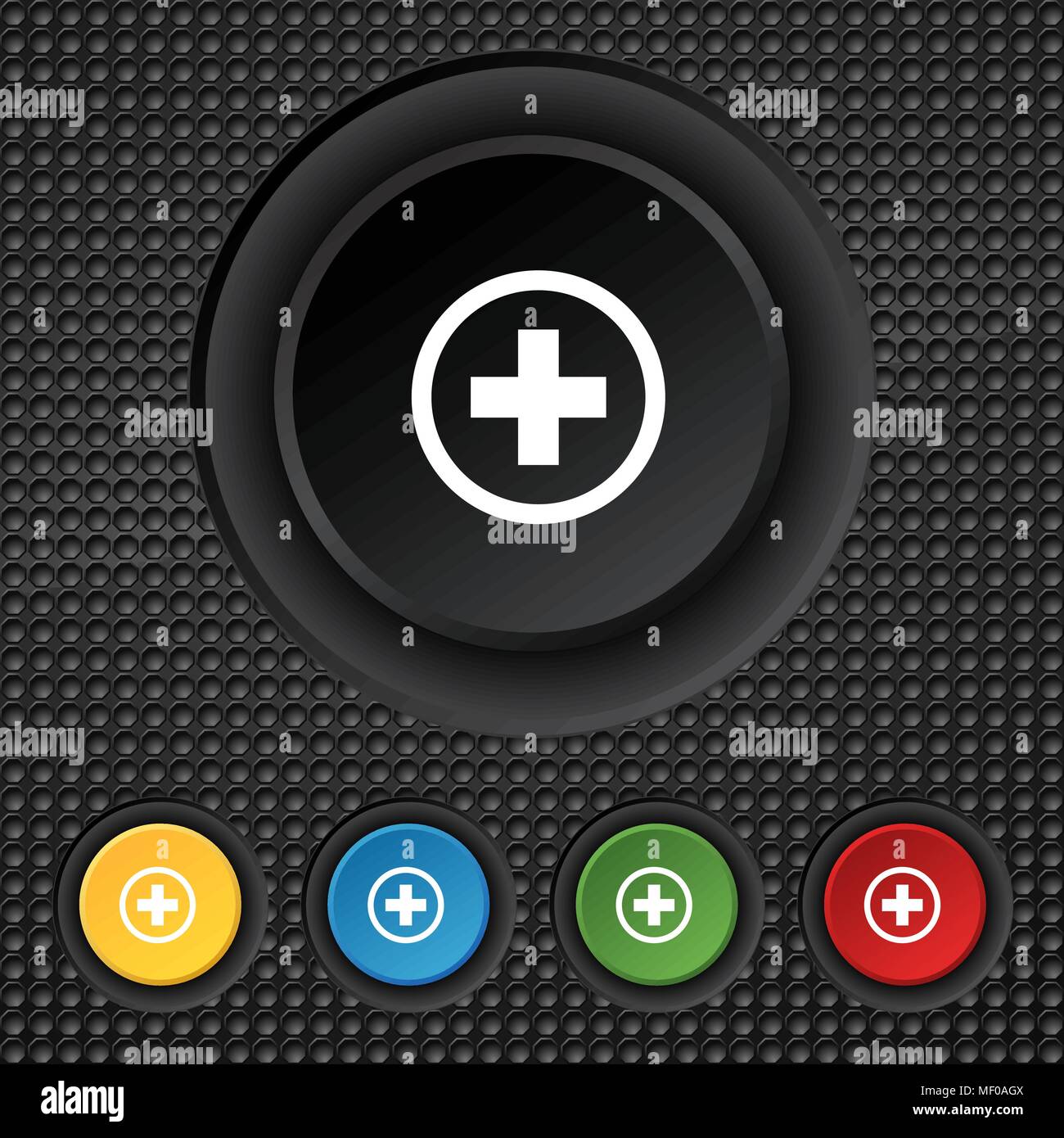 Plus sign icon. Positive symbol. Zoom in.Set colourful buttons Vector ...