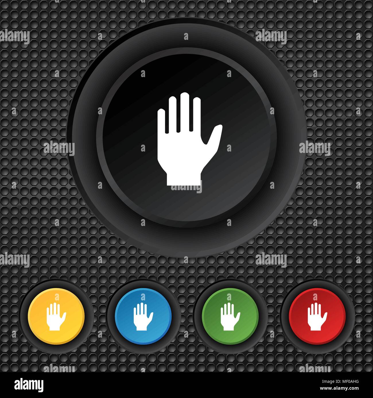 Hand print sign icon. Stop symbol. Set colour buttons. Vector ...
