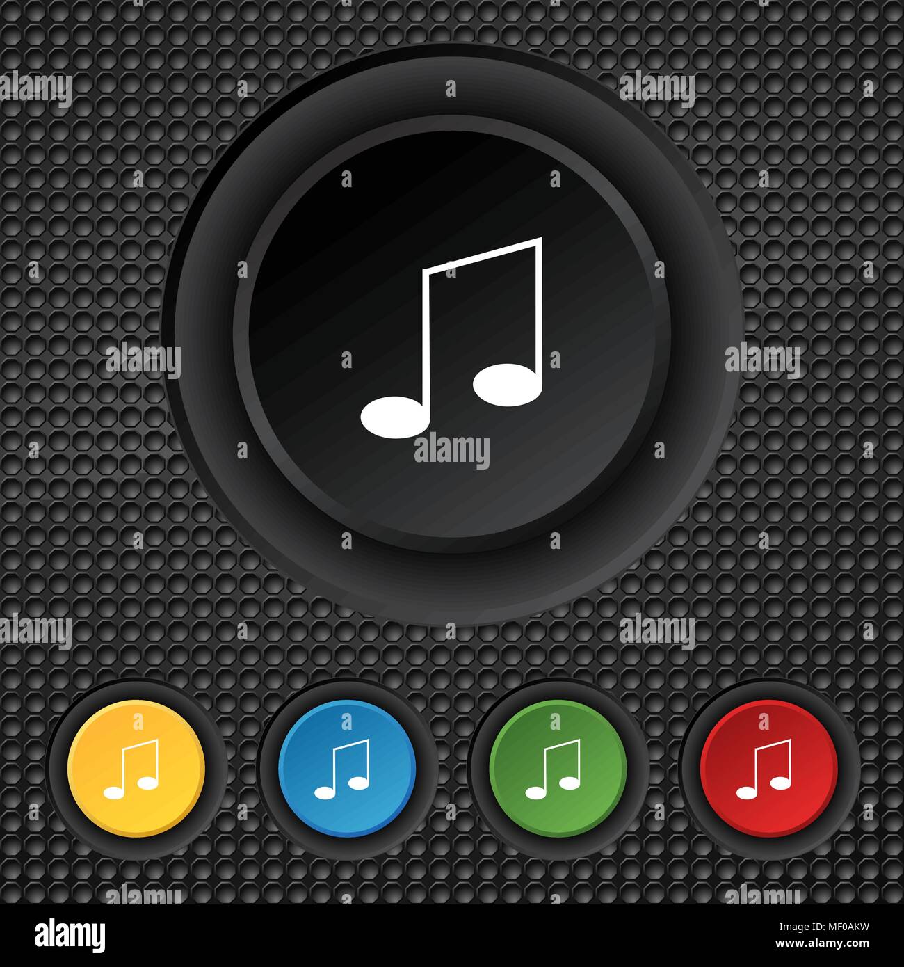 Music note sign icon. Musical symbol. Set colourful buttons. Vector ...