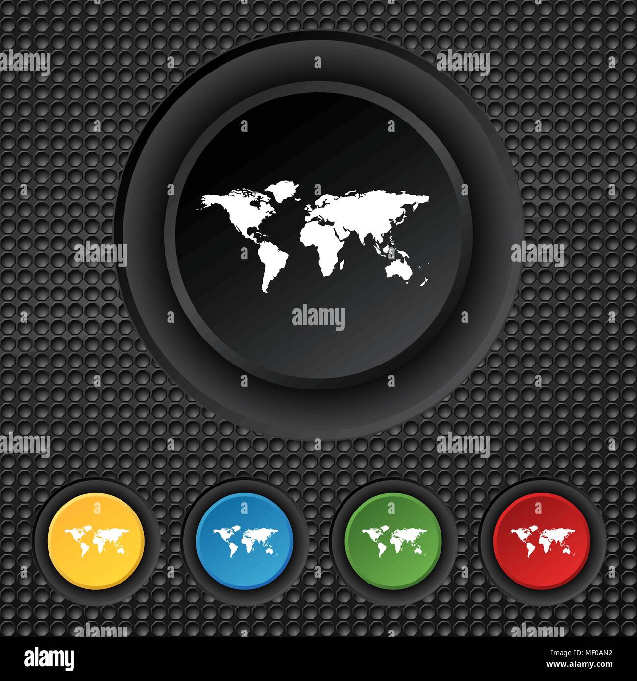 Globe sign icon. World map geography symbol. Set colourful buttons ...
